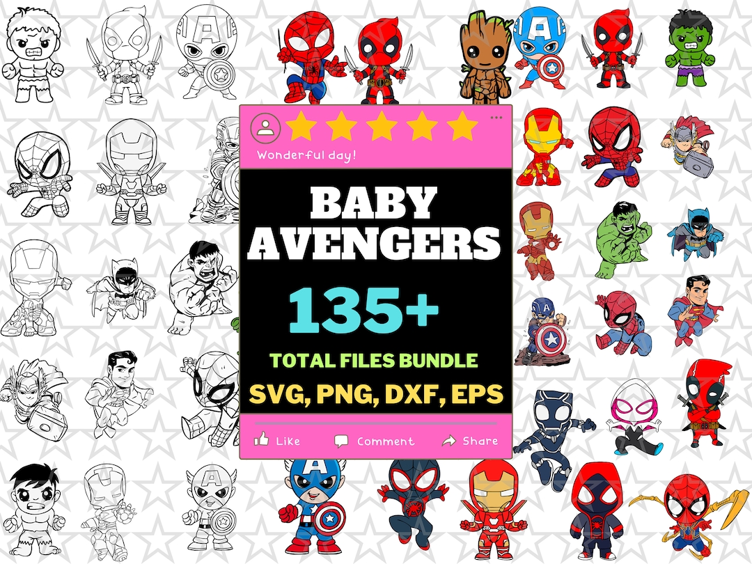 Baby Avengers Svg MEGA Bundle, Chibi Superhero Png, Bundle Layered Svg ...