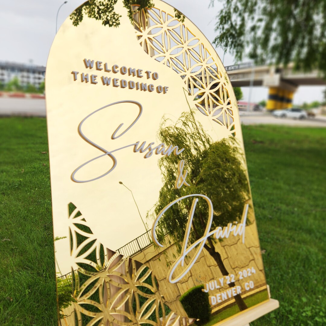 Gold Acrylic Wedding Sign, Flowers of Life Pattern Sign, Wedding ...