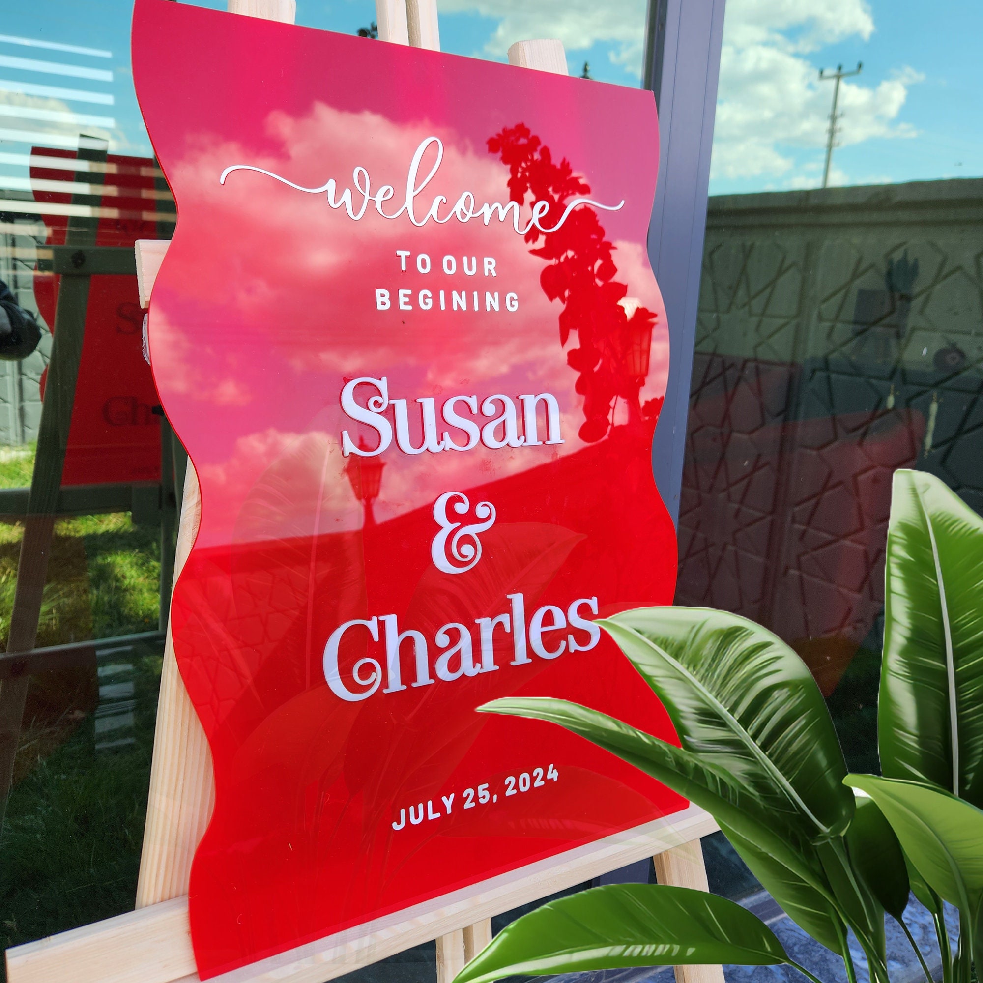 Custom Red Welcome Sign, Wedding Entrance Sign, Red Acrylic, Frosted ...