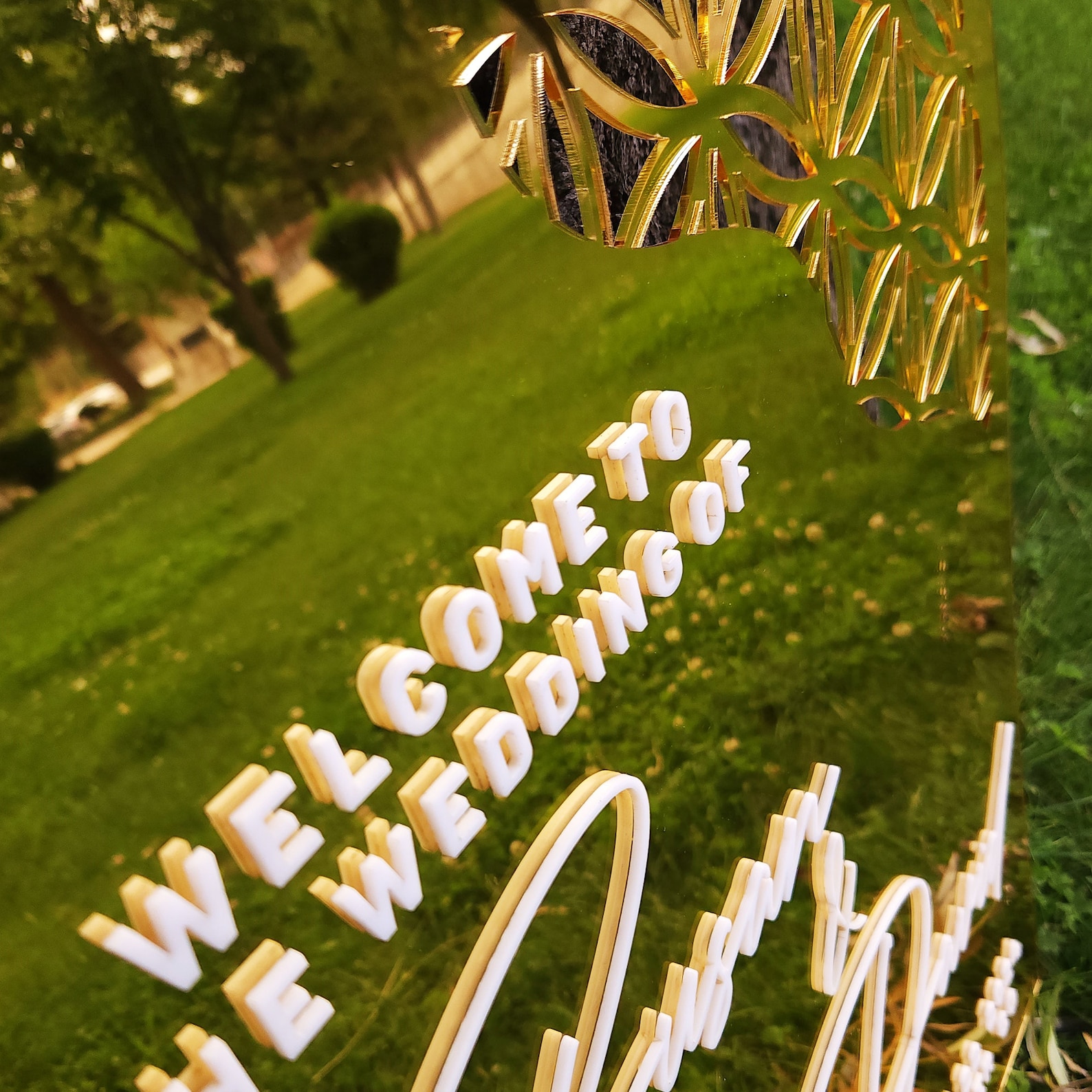 Gold Acrylic Wedding Sign, Flowers of Life Pattern Sign, Wedding ...