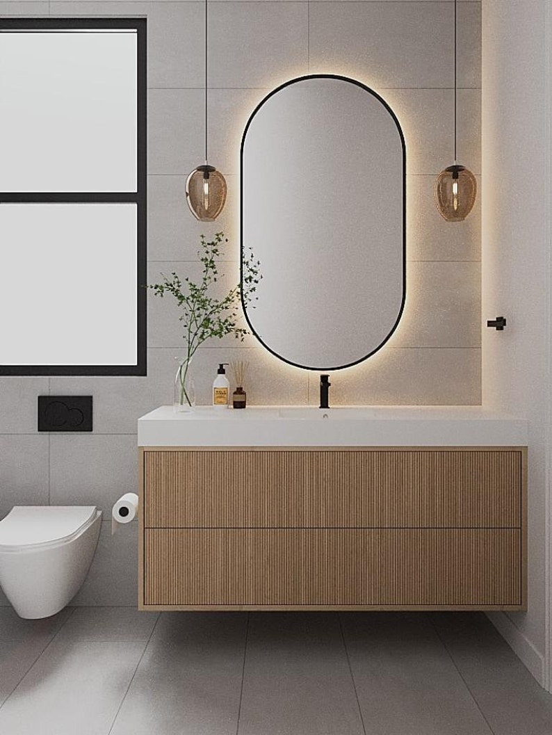 Custom Oak Wood Veneer Vanity Floating , Floating 30 Inches , Fluted ...