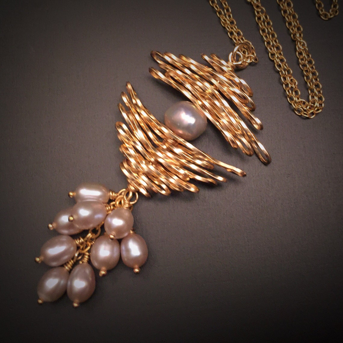 Pearl Waterfall Necklace, White Pearl Necklace, Romantic Gift for Her ...