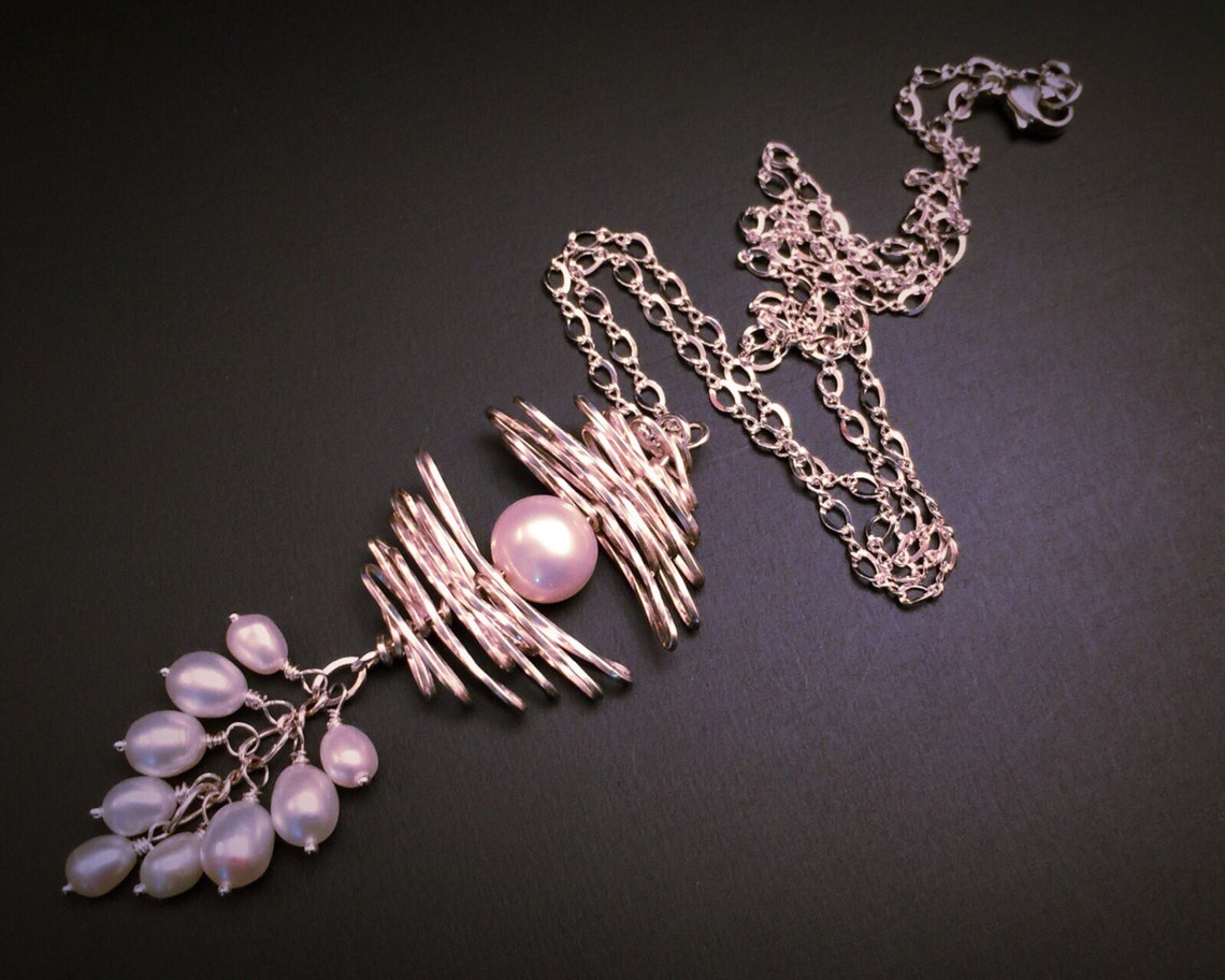 Pearl Waterfall Necklace, White Pearl Necklace, Romantic Gift for Her ...