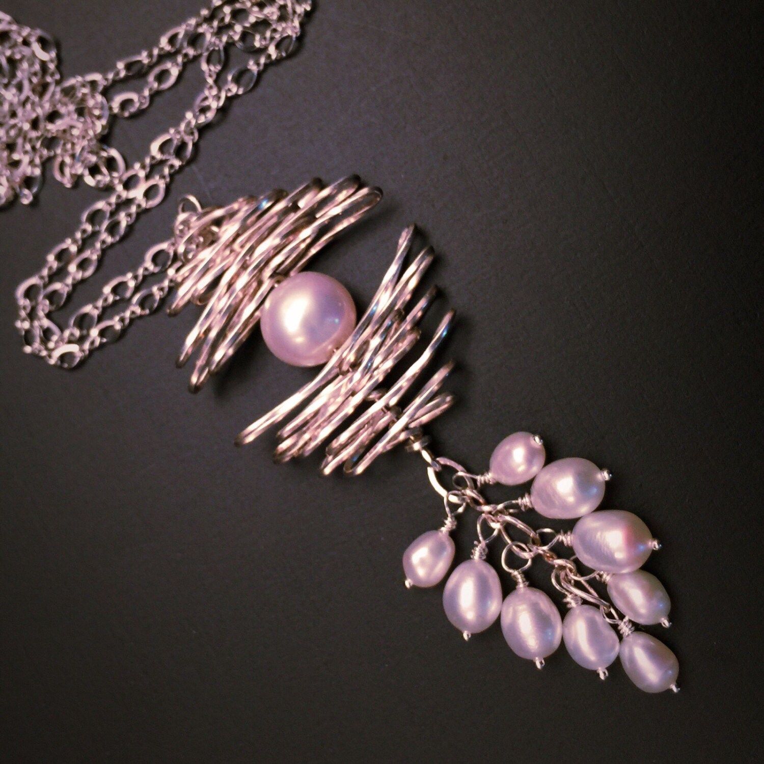 Pearl Waterfall Necklace, White Pearl Necklace, Romantic Gift for Her ...