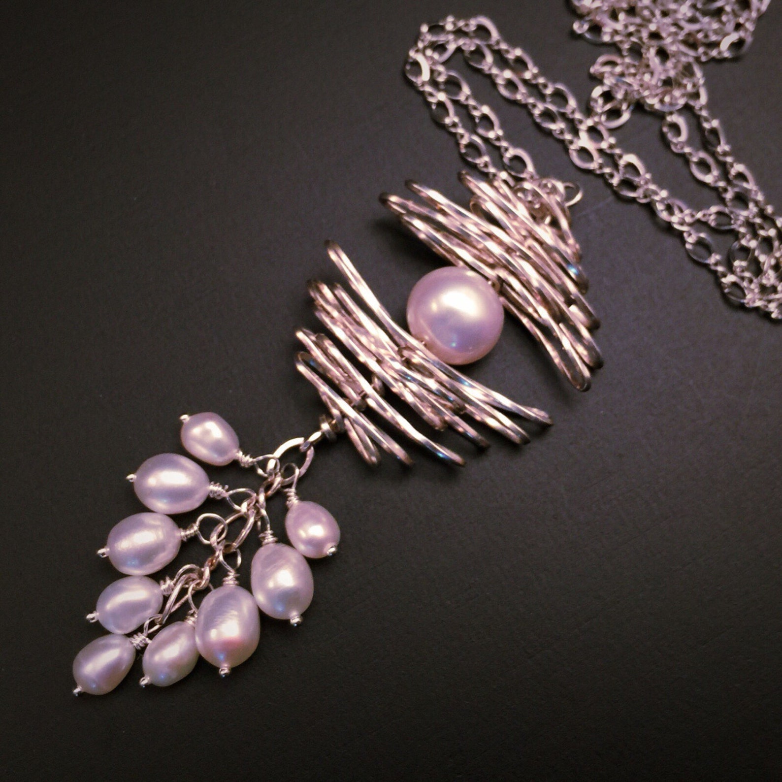 Pearl Waterfall Necklace, White Pearl Necklace, Romantic Gift for Her ...