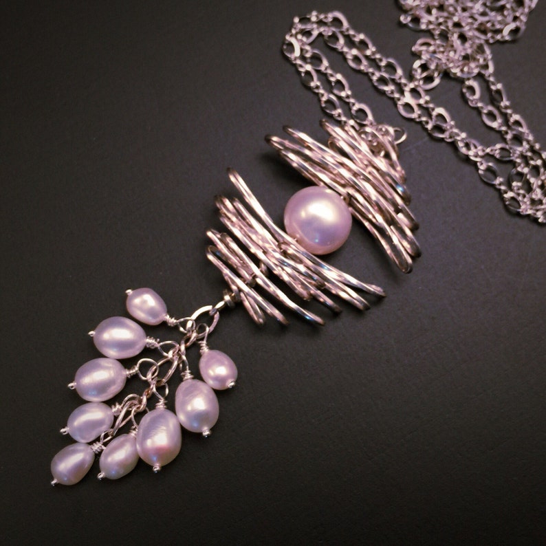 Pearl Waterfall Necklace, White Pearl Necklace, Romantic Gift for Her ...