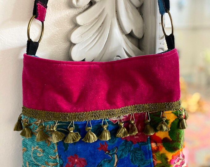 Fun Blue Pink Velvet Animal Floral Vintage Tapestry Crossbody Bag - Etsy
