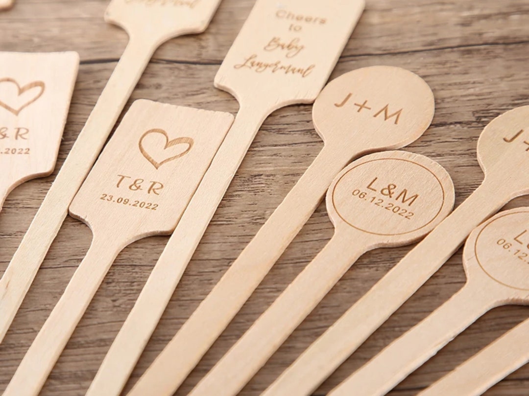 100PCS Custom Wooden Stir Sticks for Wedding Cocktails Monogram Drink ...