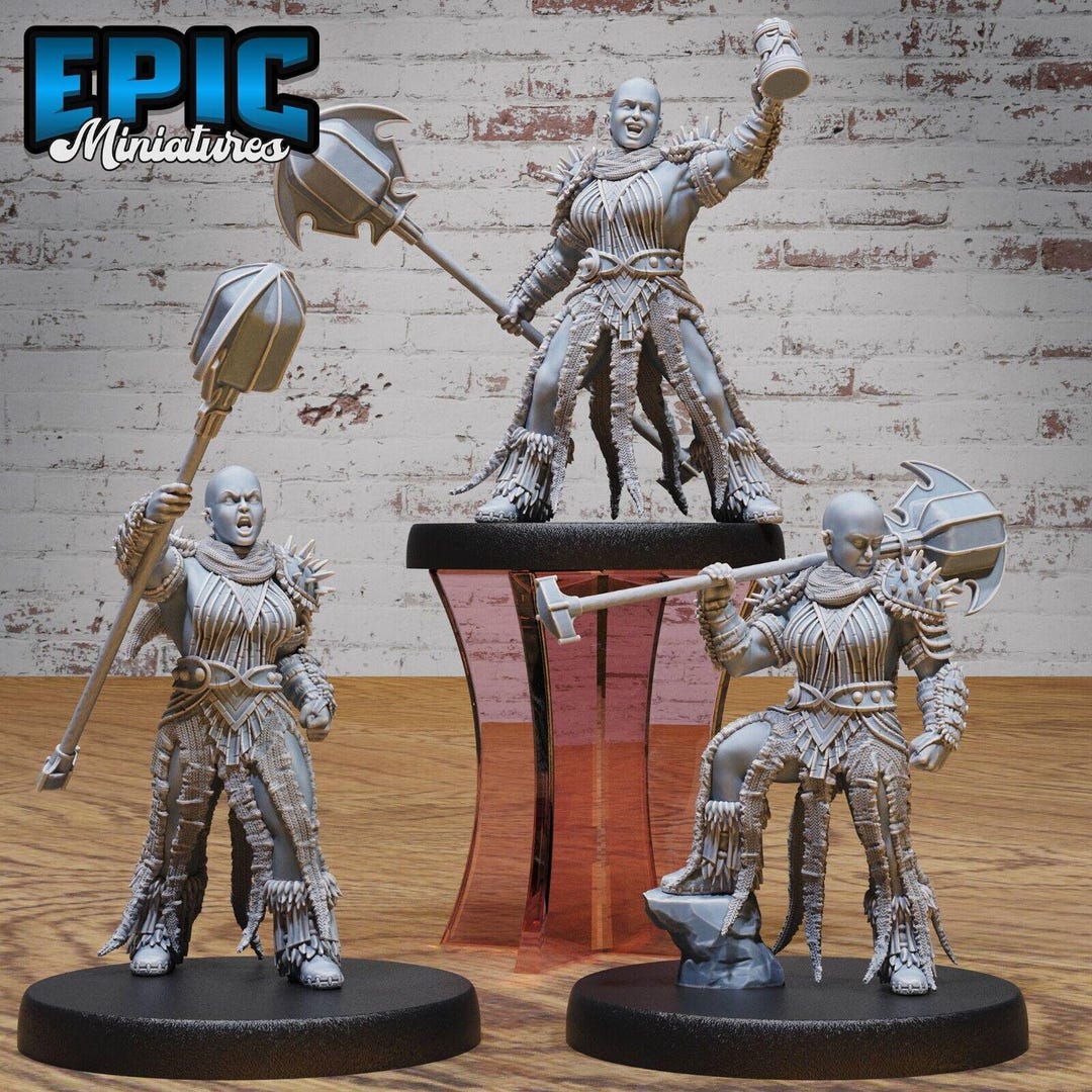 Bald Dwarf Female Warrior - D&D Dungeons and Dragons Miniature 28mm ...