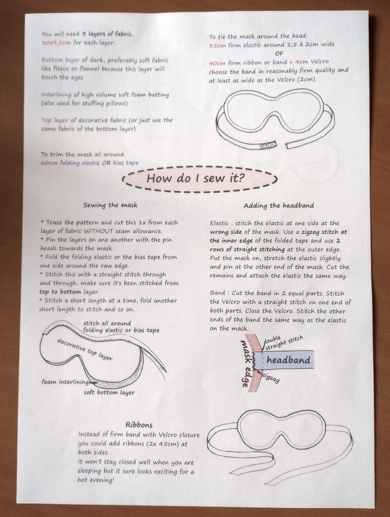 SLEEPING MASK Digital Pattern Printable to Make Your Own by ...