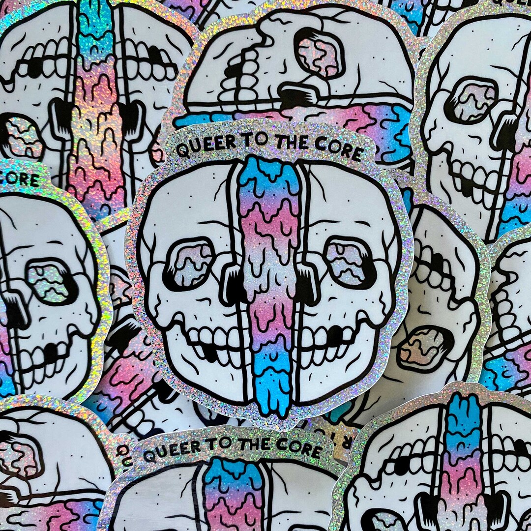 Queer to the Core 3" Vinyl Sticker | Trans Flag | Holographic Glitter ...