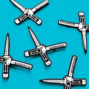 Crossed Switchblade Comb & Switchblade Knife Enamel Pin - Etsy