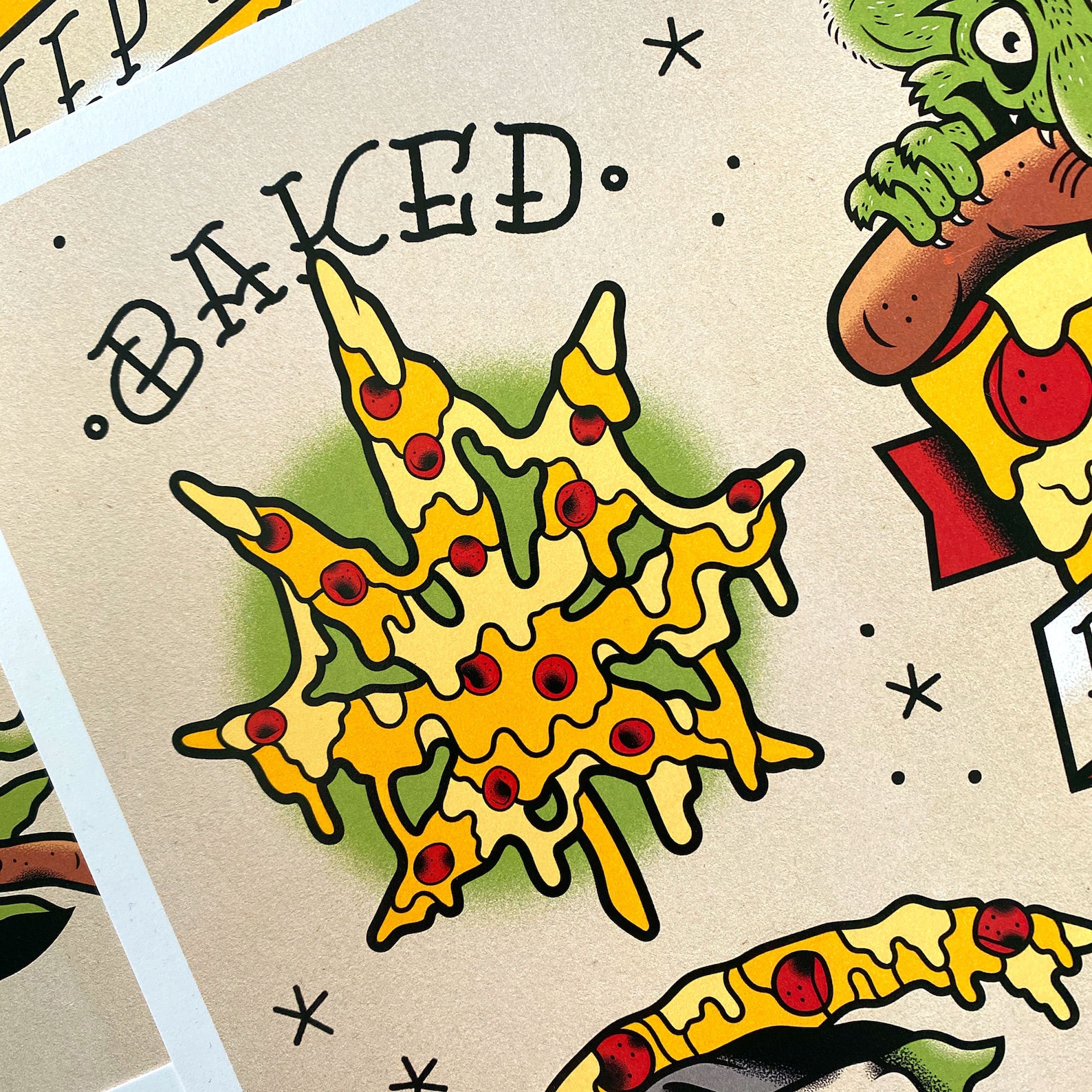 Pizza Traditional Tattoo Flash Art Print 11x14 - Etsy