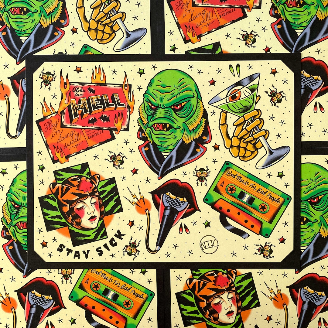 The Cramps Stay Sick Traditional Tattoo Flash Art Print 11x14 ...