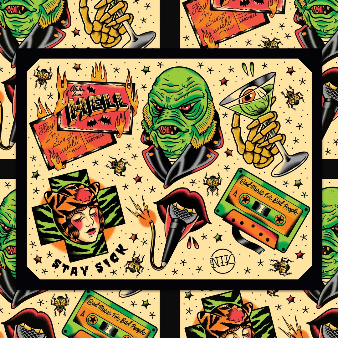 PREORDER the Cramps Stay Sick Traditional Tattoo Flash Art Print 11x14 ...