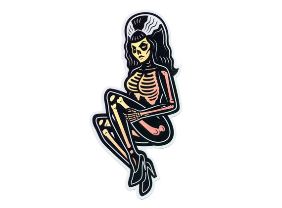 Holographic Skeleton Pinup Girl Vinyl Sticker Free Shipping
