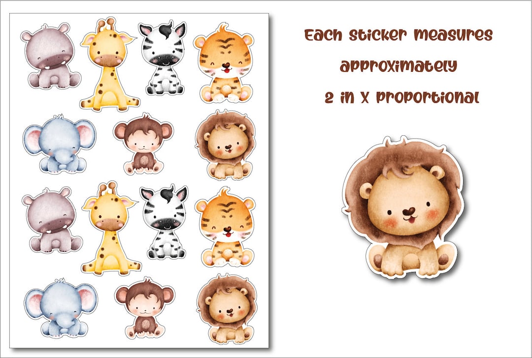 14 Cute Baby Animals Vinyl Stickers, Safari Stickers, Ticker Sheet ...