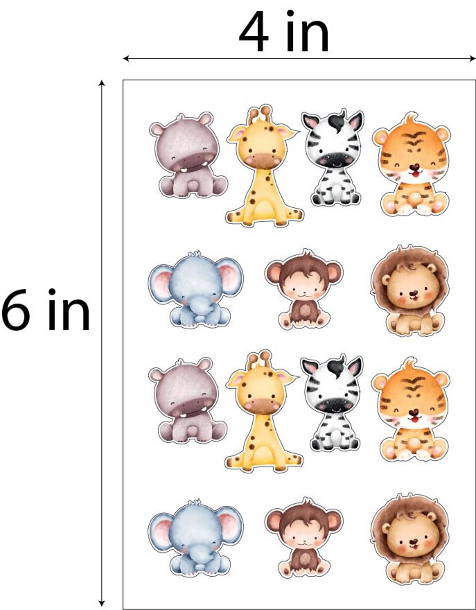 Cute Baby Animals Vinyl Stickers, Birthday Card Size Safari Stickers ...