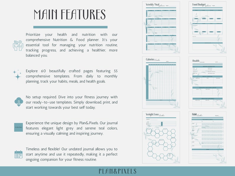 Nutrition Planner Printable Daily Food Diary Food Journal Meal Planner ...