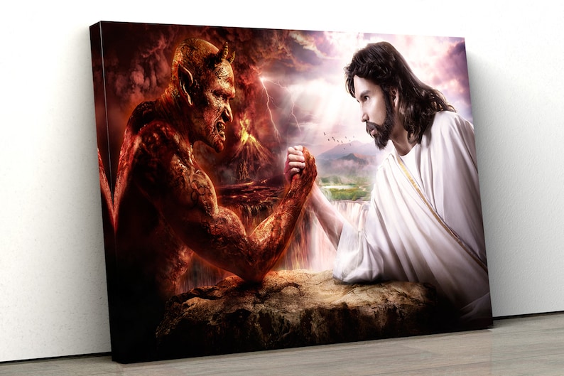 Jesus Vs Satan Are Arm Wrestling Choose Your Side Jesus Canvas ...
