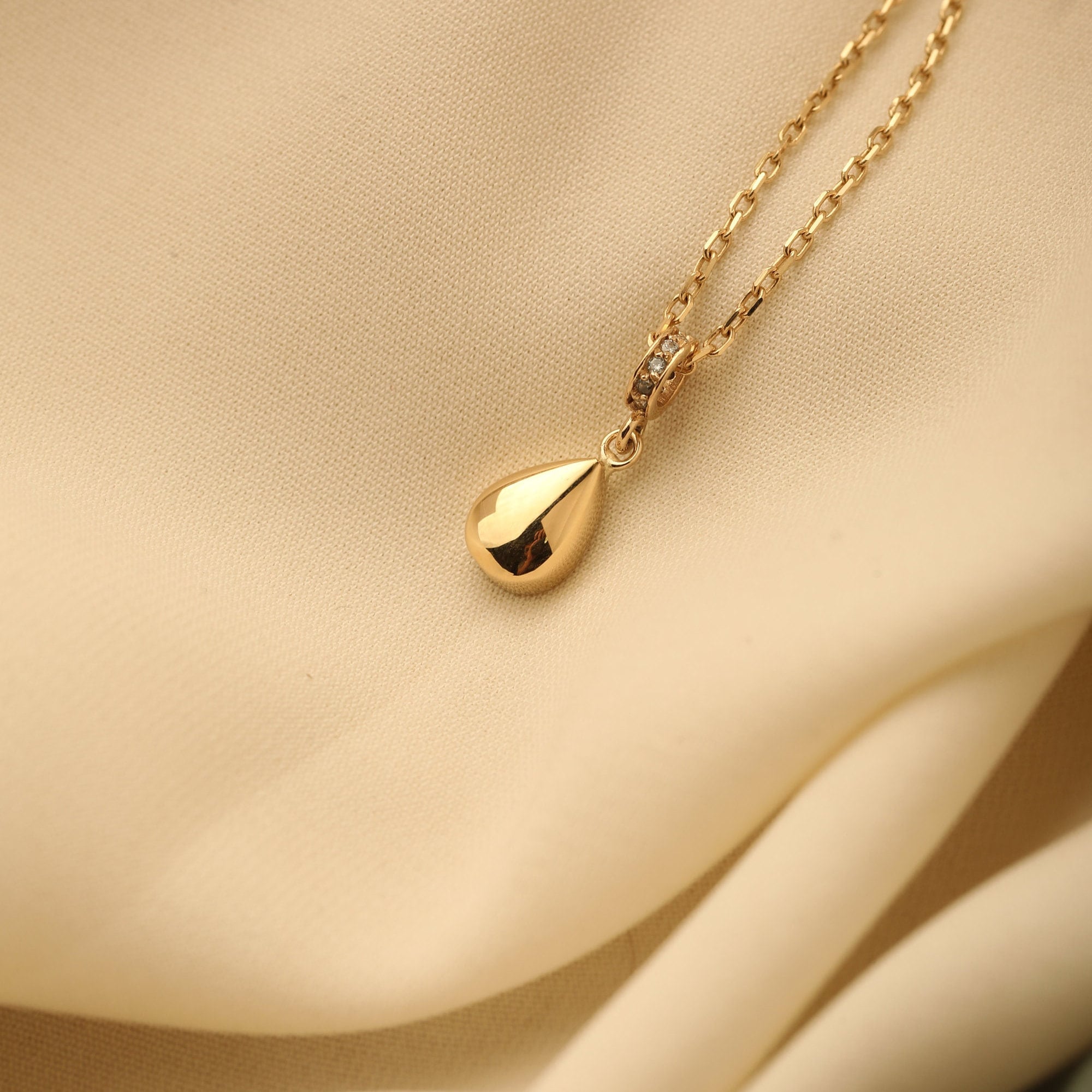 14 18K Solid Gold Tear Drop Cremation Urn Necklaces, Diamond Gold Tear ...