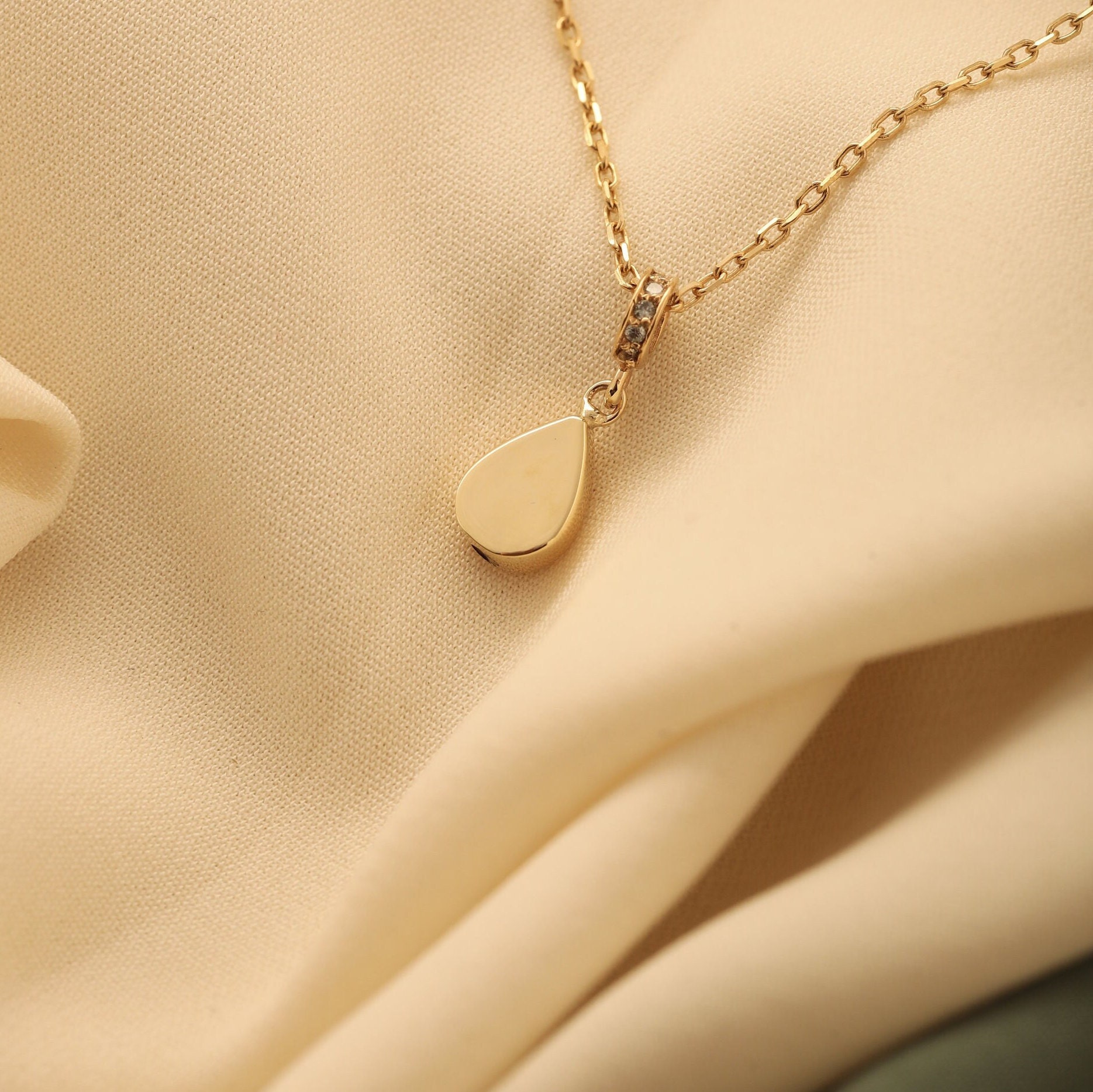 14 18K Solid Gold Tear Drop Cremation Urn Necklaces, Diamond Gold Tear ...