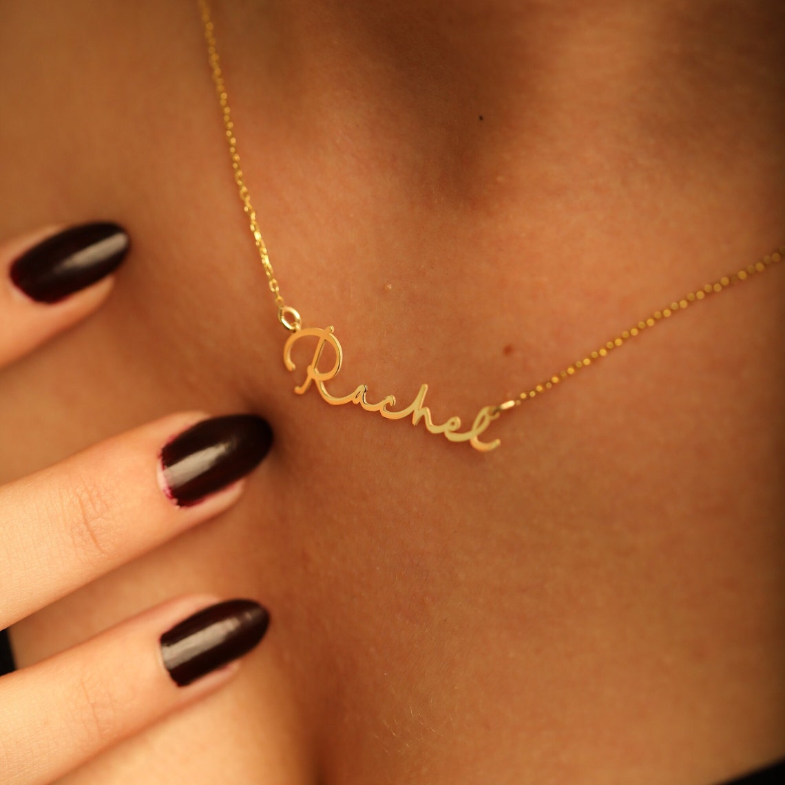 14K Real Gold Name Necklace, Nameplate Necklace, Personalized Jewelry ...