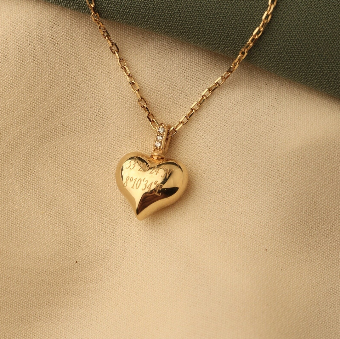 14K Solid Gold Cremation Heart Necklace, Diamond Gold Heart Pendant ...
