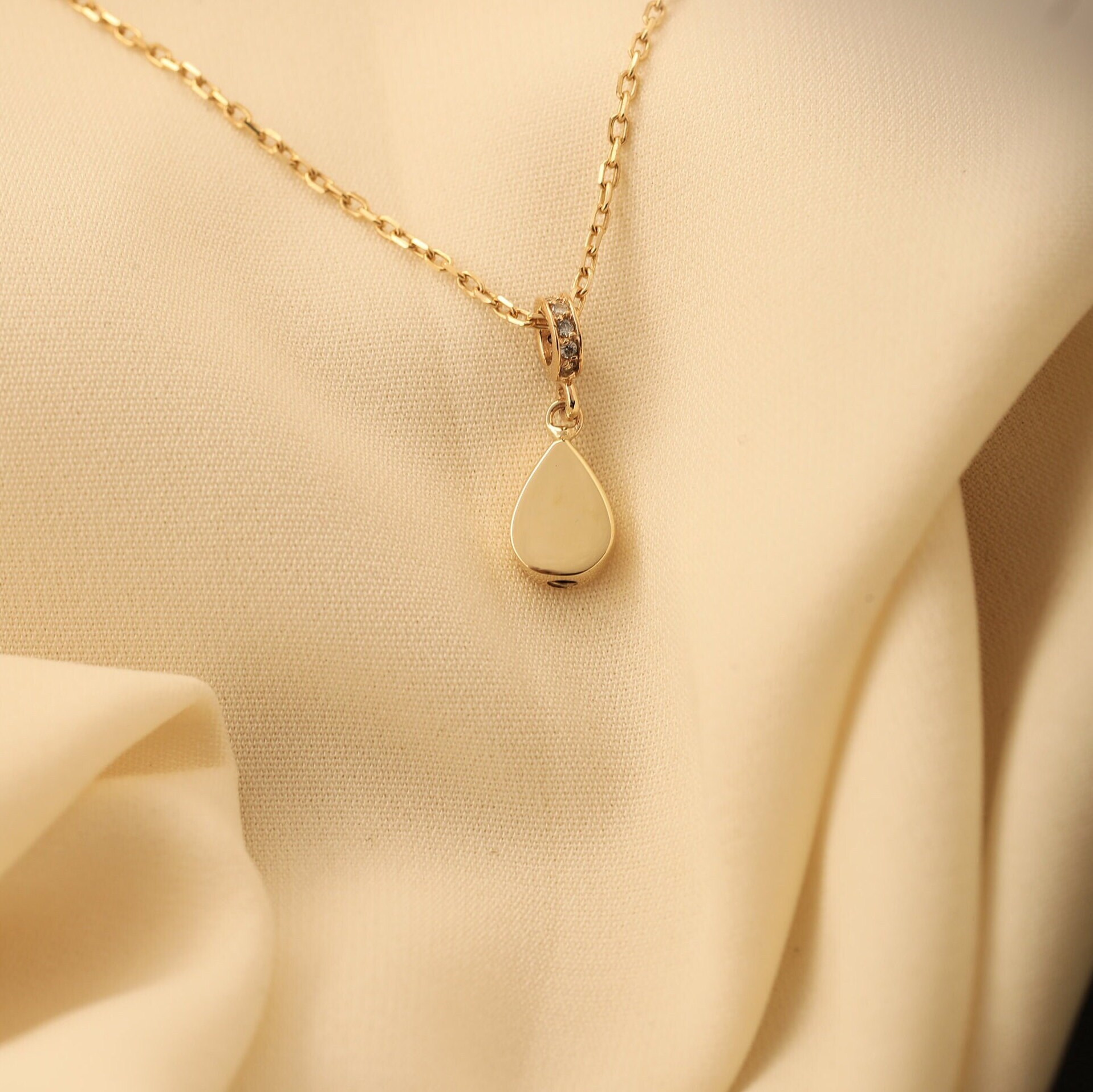 14 18K Solid Gold Tear Drop Cremation Urn Necklaces, Diamond Gold Tear ...