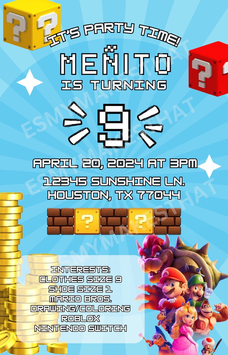 Super Mario Bros Digital Birthday Party Invitation, Evite Digital ...