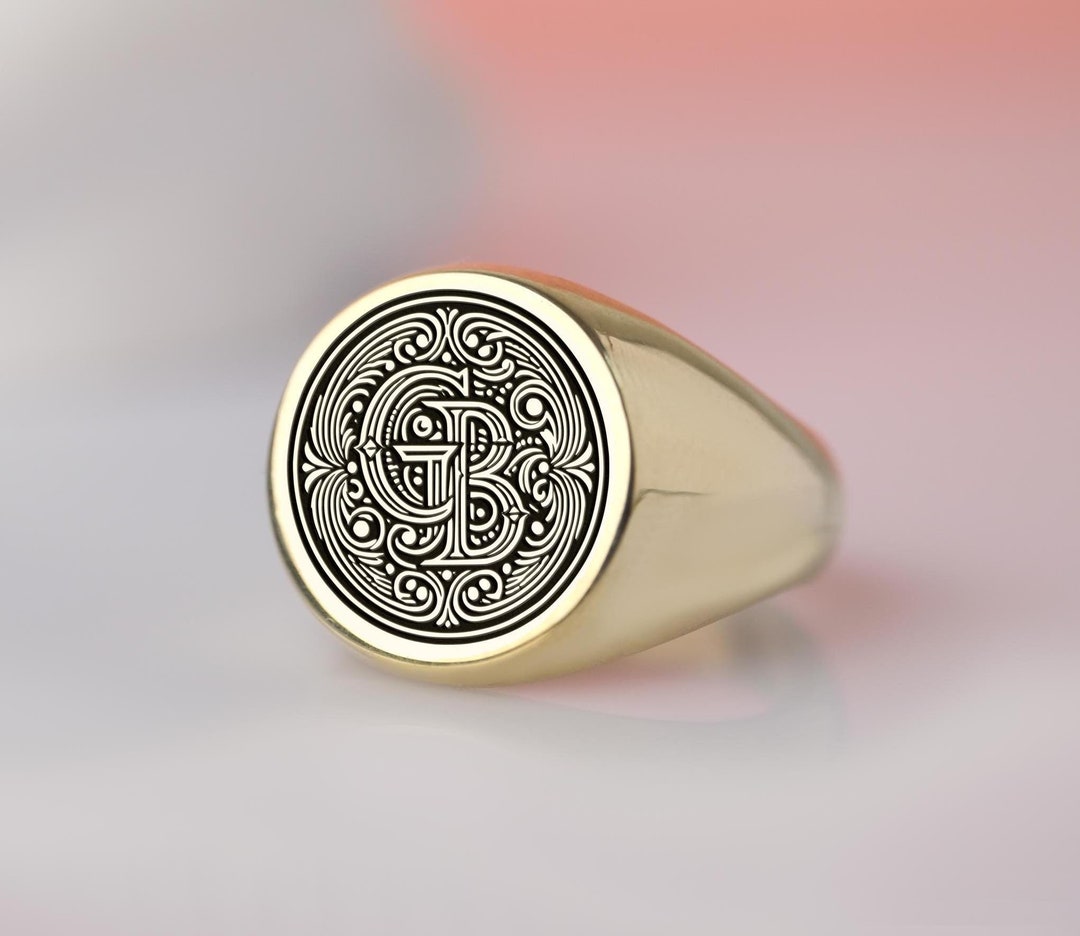 Personalized Monogram Signet Ring: Engraved Sterling Silver & Gold - Etsy