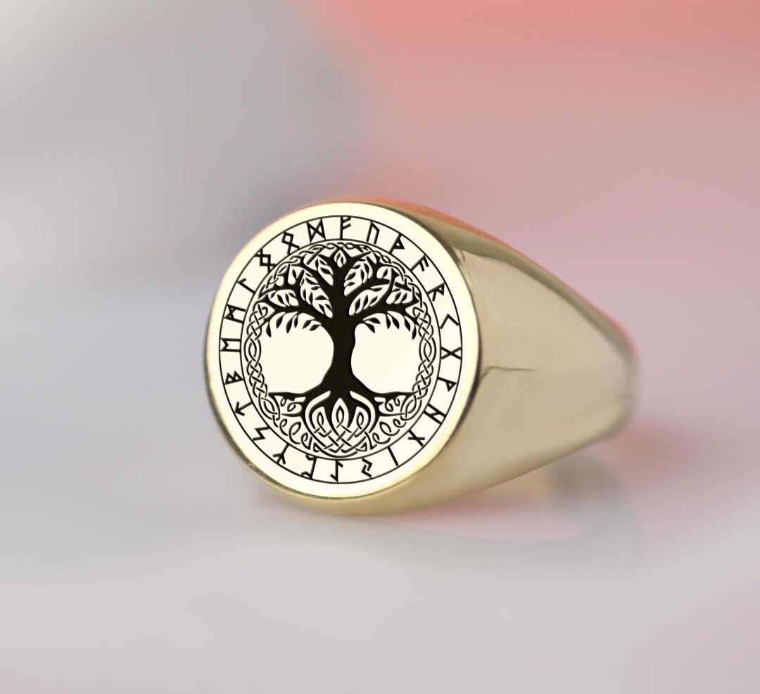 Tree of Life Viking Rune Signet Ring Sterling Silver, Gold Vermeil ...