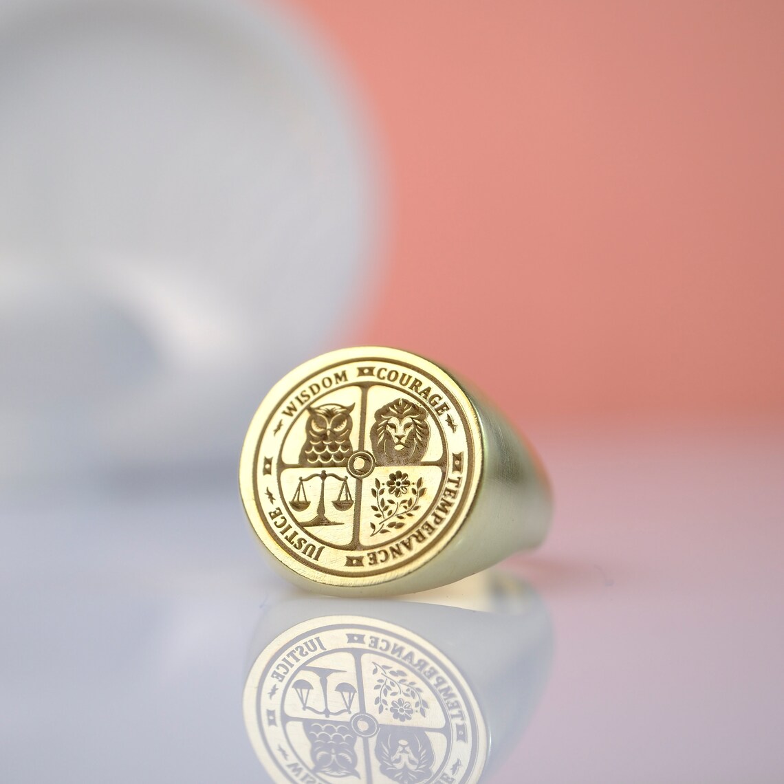 Virtues Signet Ring Customizable Gold Signet Ring Wisdom, Courage ...