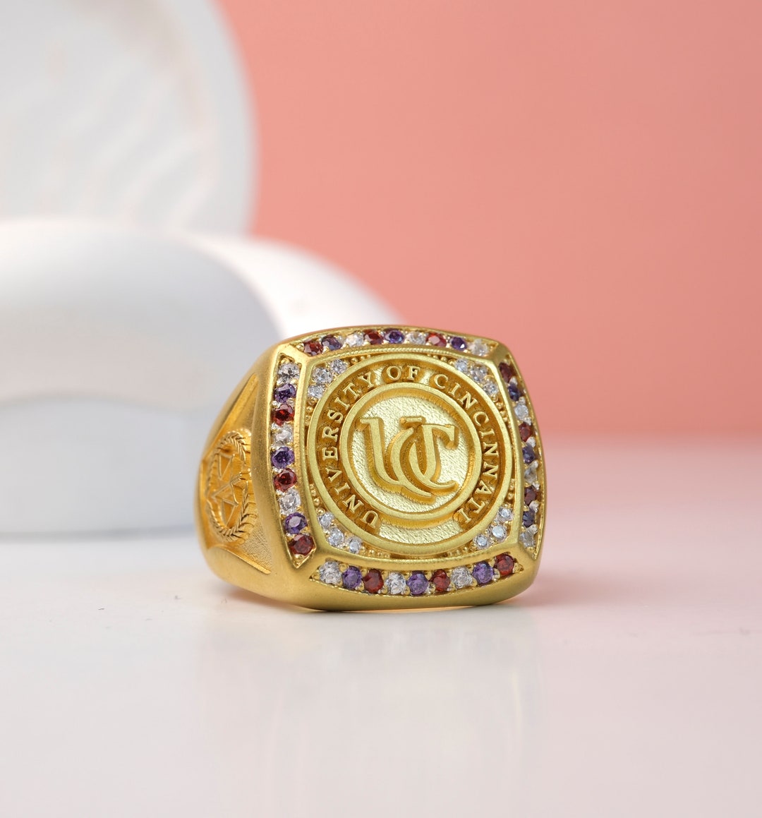Personalized Solid Gold Graduation Ring: Custom Birthstone, Engraved - Etsy