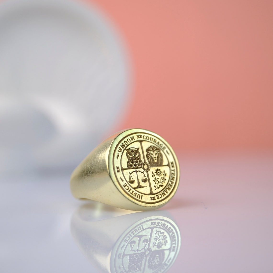 Virtues Signet Ring Customizable Gold Signet Ring Wisdom, Courage ...