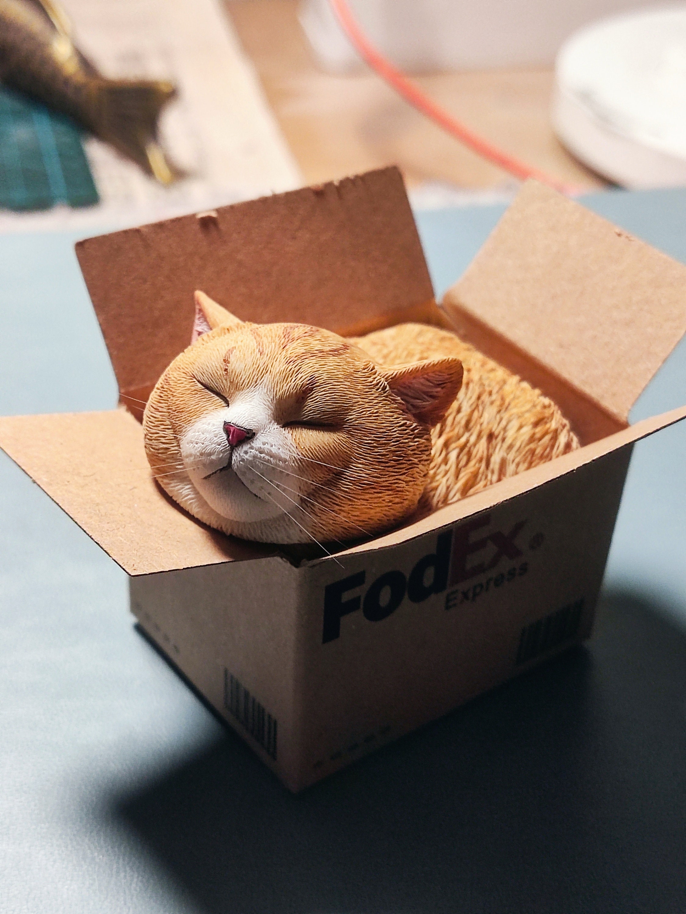 Handcrafted Resin Cat Sculpture With Realistic Faux Fur Detailed Feline ...