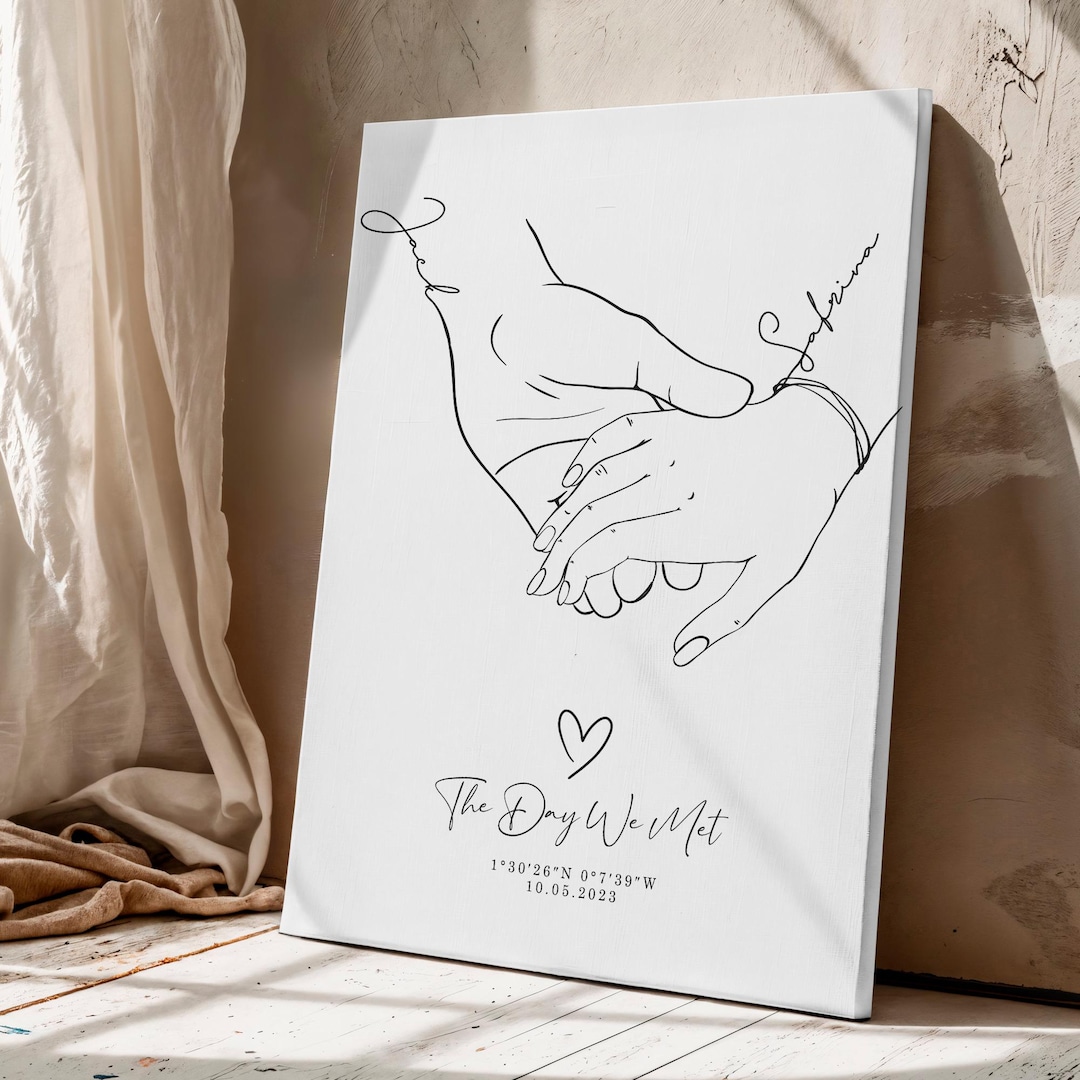 Couples Love Hands Print Line Art Drawing, Gift for Wife, Wedding Day ...