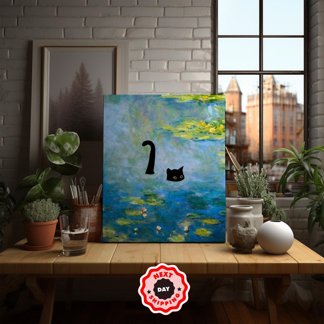 Monet Cat Wall Art, Cat Painting Canvas, Wall Art, Wall Decor, Living ...