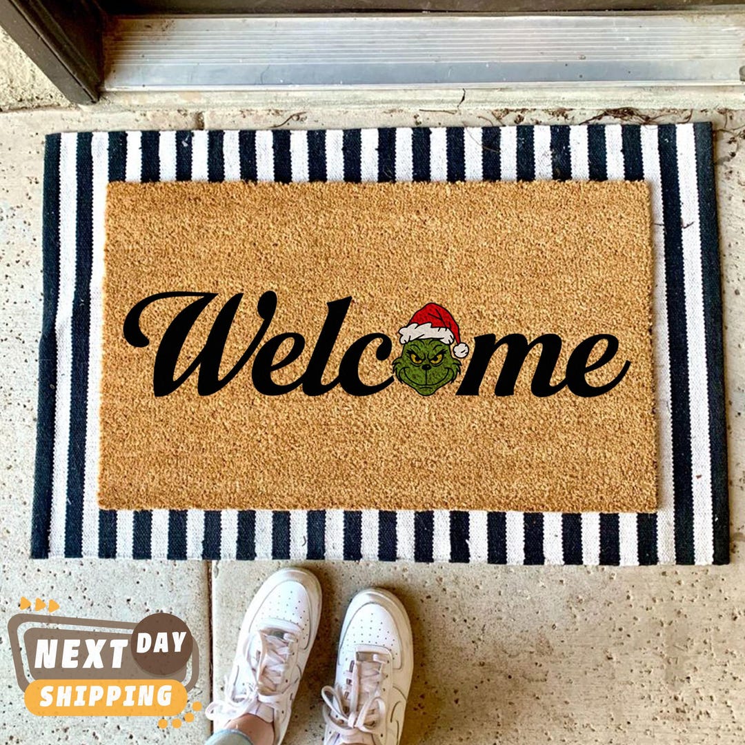 Welcome Grinch Doormat, Christmas Home Decor, Grinch Decor, Holiday ...
