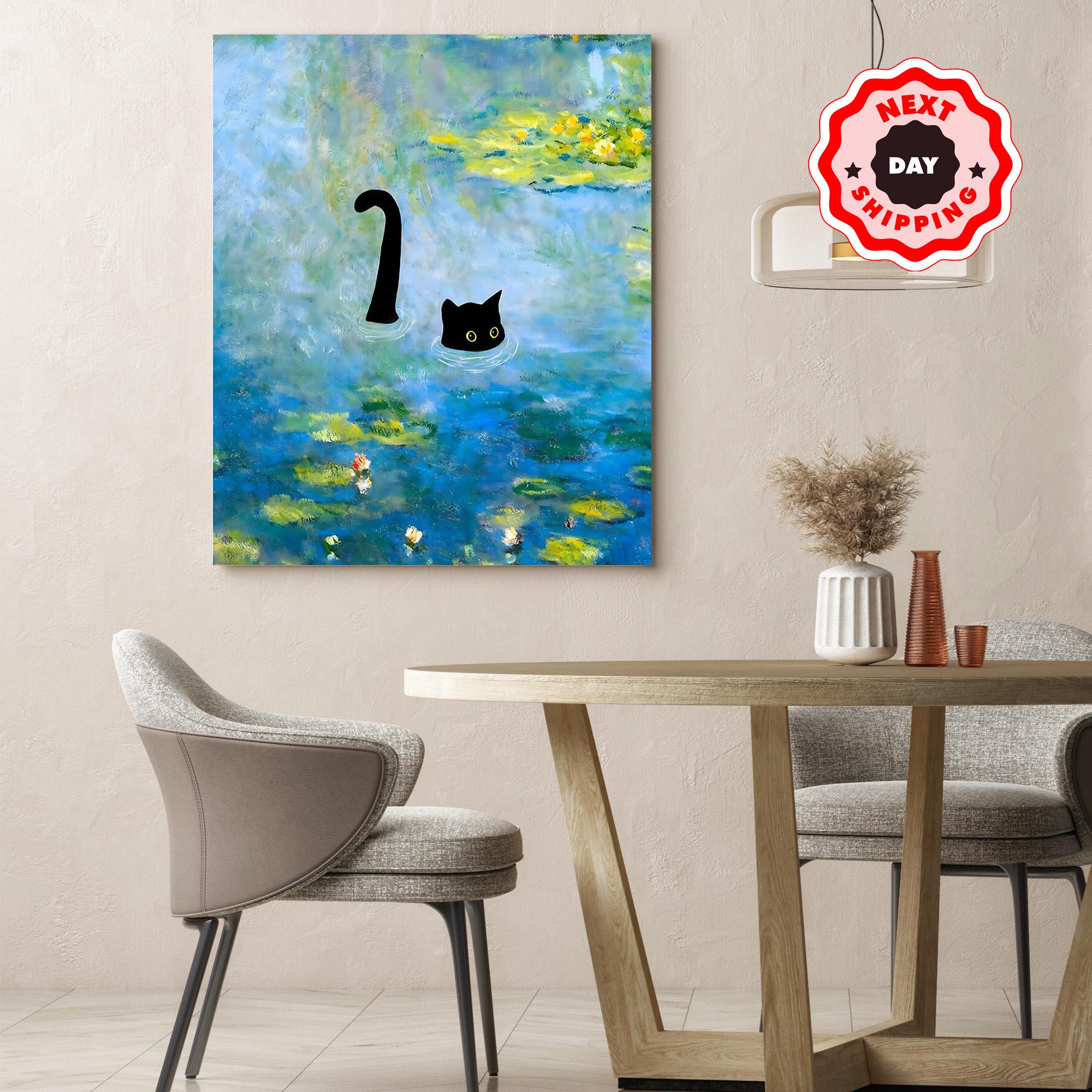 Monet Cat Wall Art, Cat Painting Canvas, Wall Art, Wall Decor, Living ...