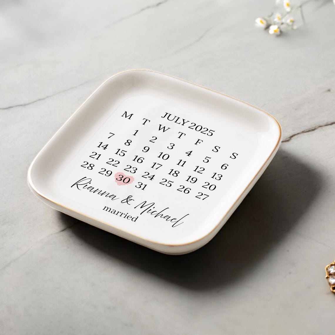 Custom Wedding Calendar Date Jewelry Dish, Wedding Ring Dish ...