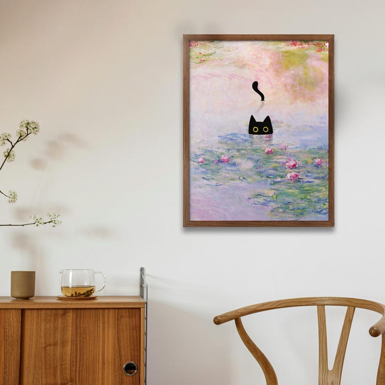 Watercolor Cat Frame Wall Art, Cat Wall Decor, Living Room Decor, Pet ...