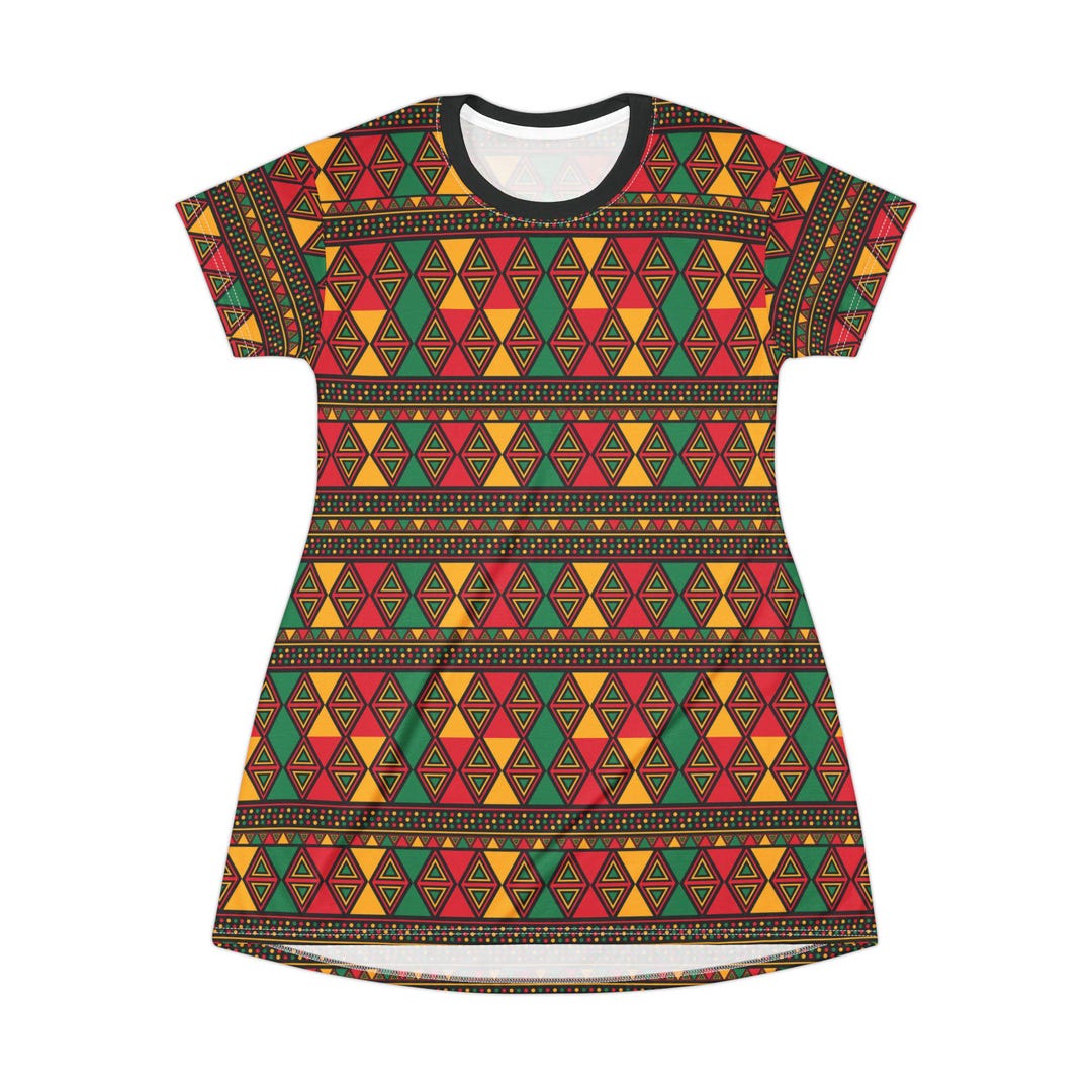 Kente Pattern Dress - Colorful African-inspired T-shirt Dress, Casual ...