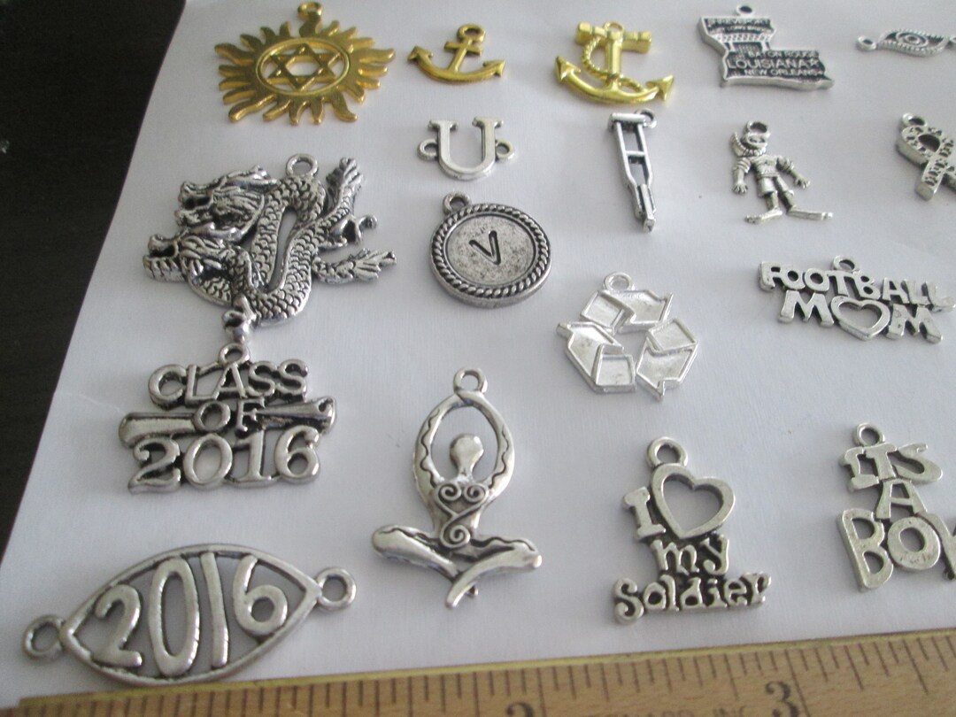23 (twenty-three) CHARMS Assorted Silvertone and Goldtone CHARMS New ...