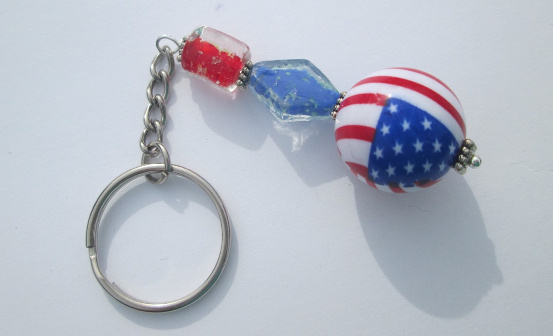 Key Chain American Flag Red White Blue Maybe Green Charm Handmade Key ...