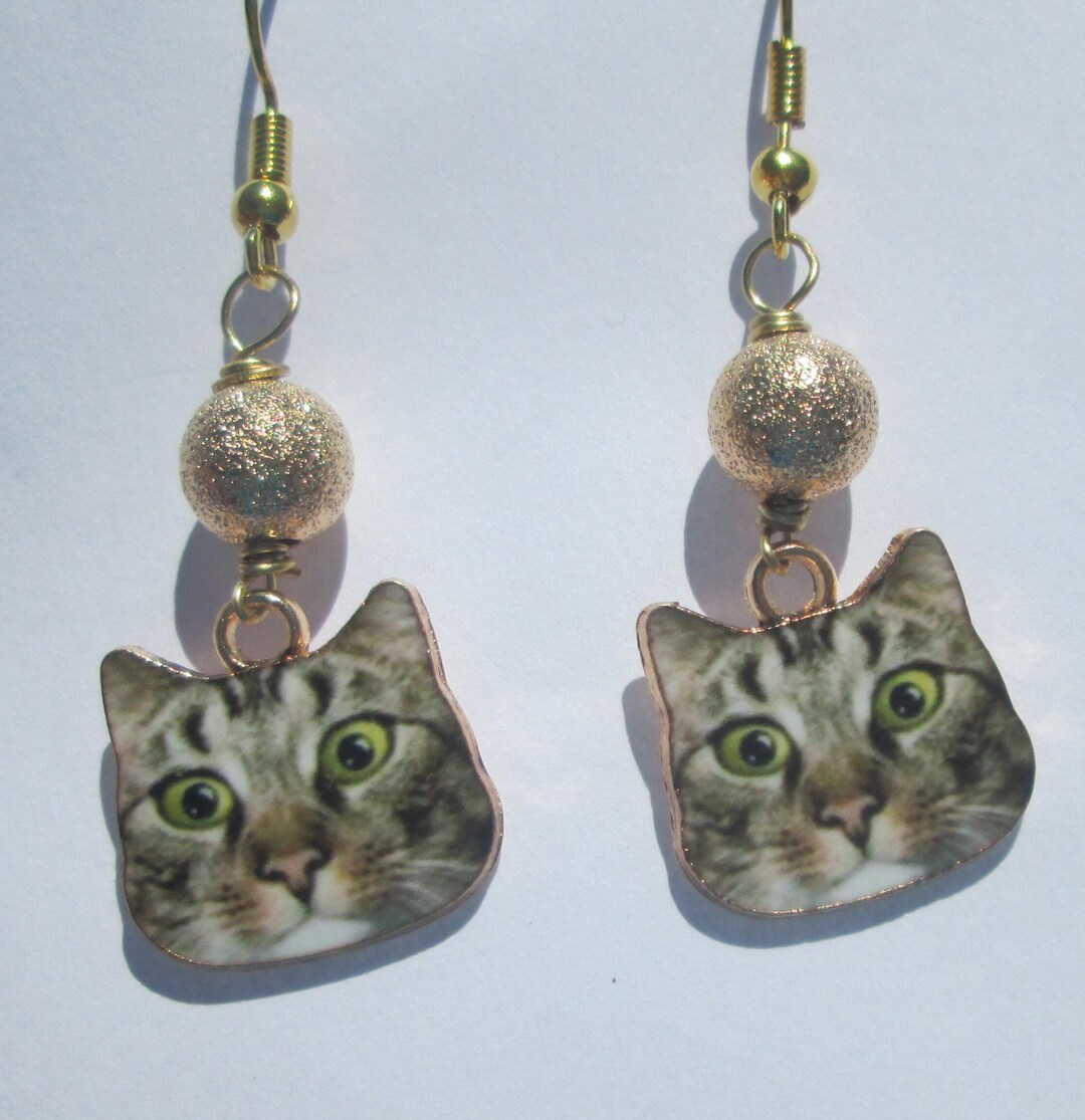 Pierced Earrings Cat Earrings Enamel Charm Handmade Gift for Her ...