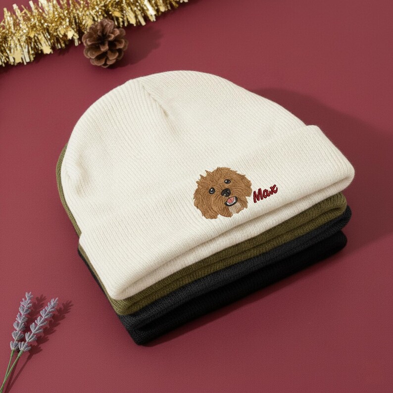 Custom Pet Photo Embroidered Beanie, Dog Photo Beanie Gifts for Dog Mom ...