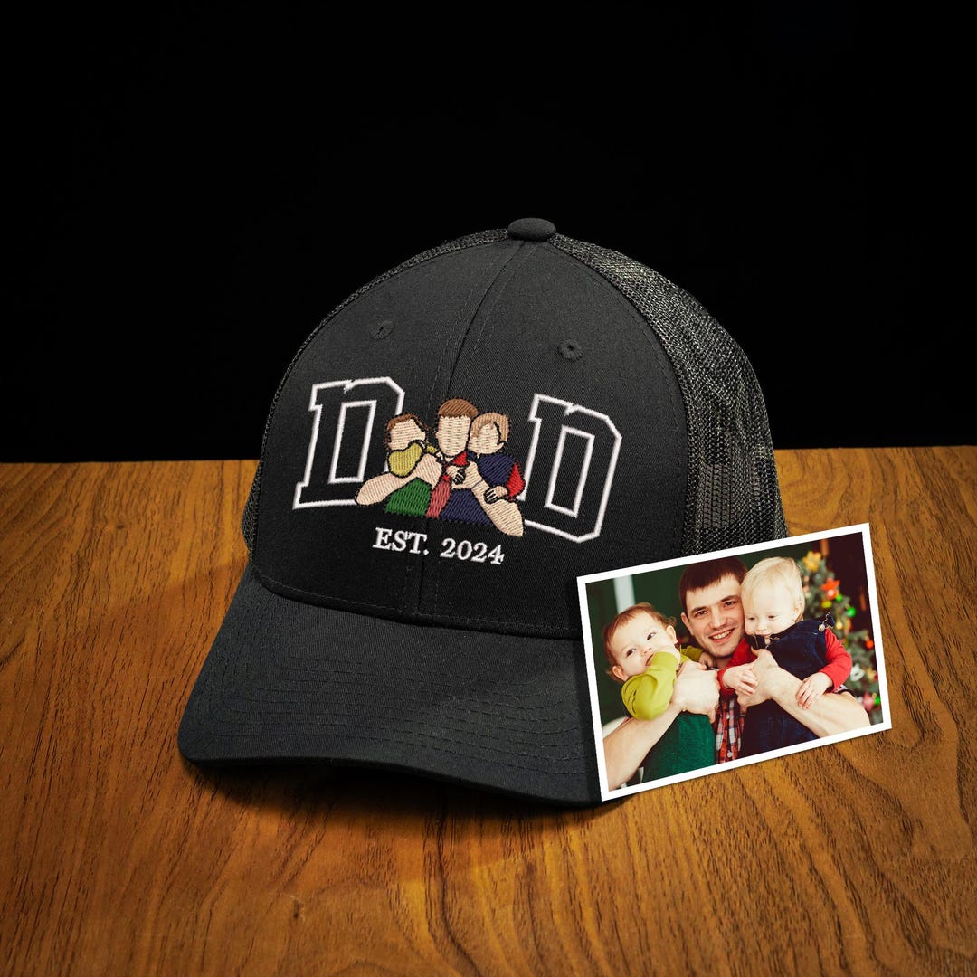 Custom Portrait Embroidered Dad Hat Using Photo, Personalized Dad Cap ...