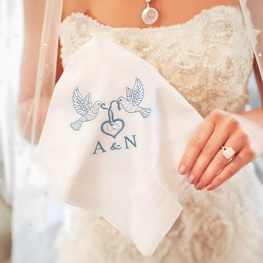 Custom Embroidered Wedding Handkerchief, White Doves Handkerchief ...