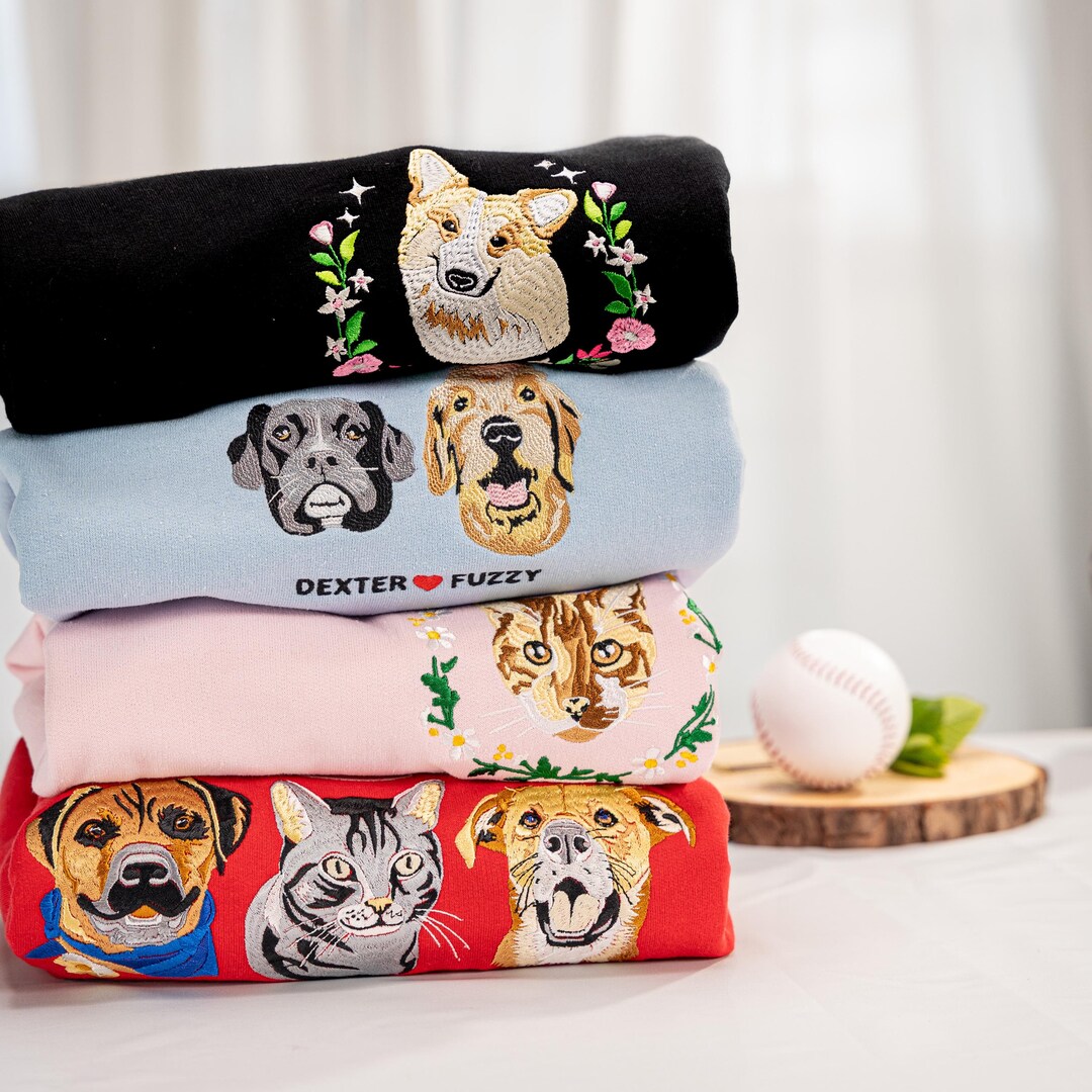 Dog Face Custom Embroidered Sweatshirt, Embroidered Sweater ...